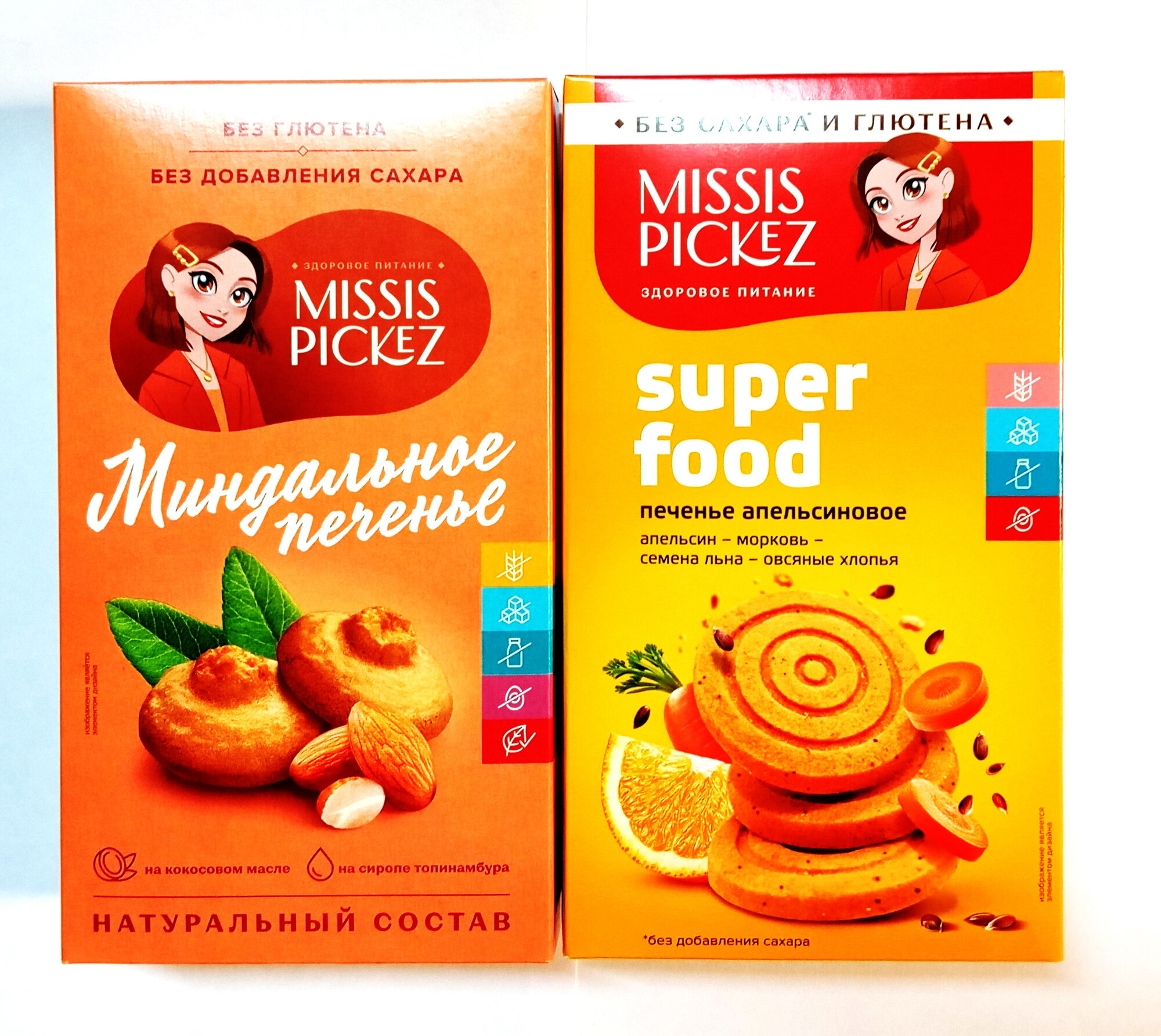 Печенье-овсяное"Missis Pickez" Апельсиновое и Миндальное Без сахара и глютена 2 шт вес 200гр