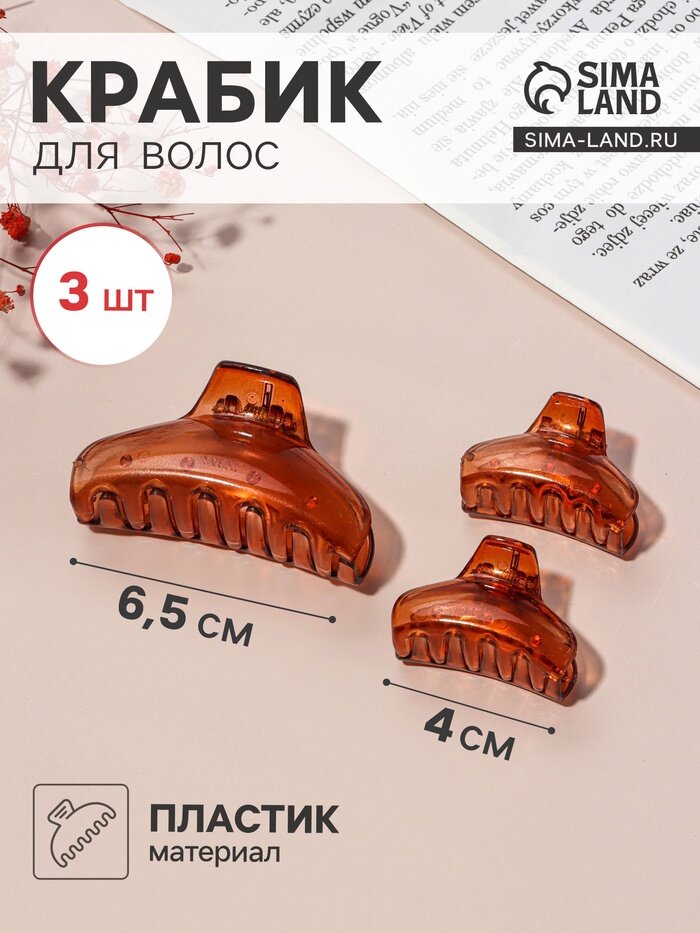 Крабики для волос QF «Флориана», набор 3 шт, дуга, 6.5 и 4 см, коричневые