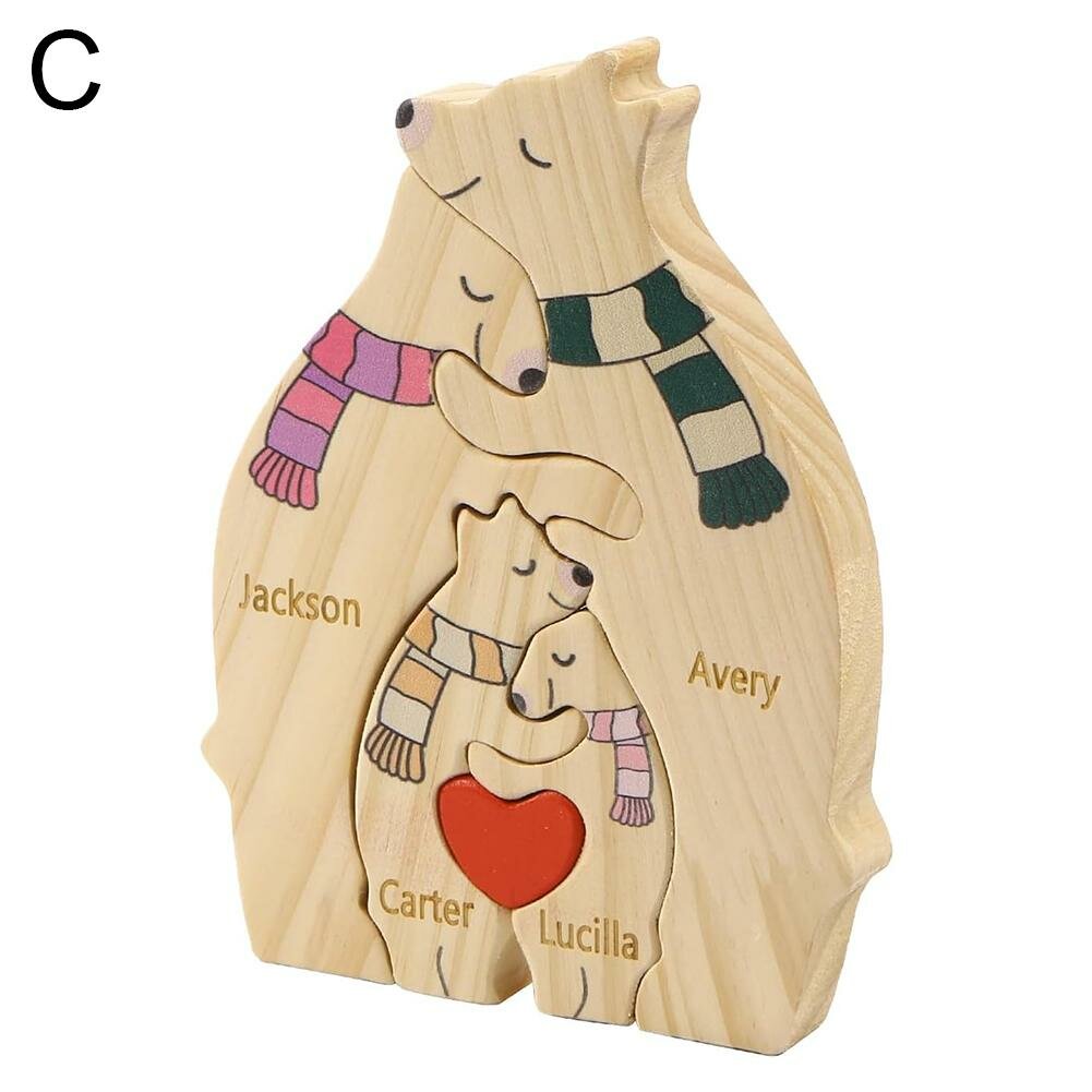 Персонализированные деревянные пазлы для семьи с медведями подарки именем настраиваемые 2