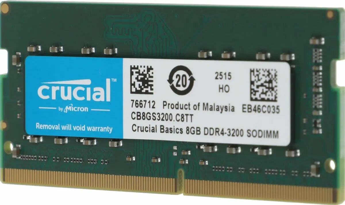 Модуль оперативной памяти Crucial Оперативная память Basics CB8GS3200 DDR4 - 1x 8ГБ 3200МГц, для ноутбуков SO-DIMM, Ret