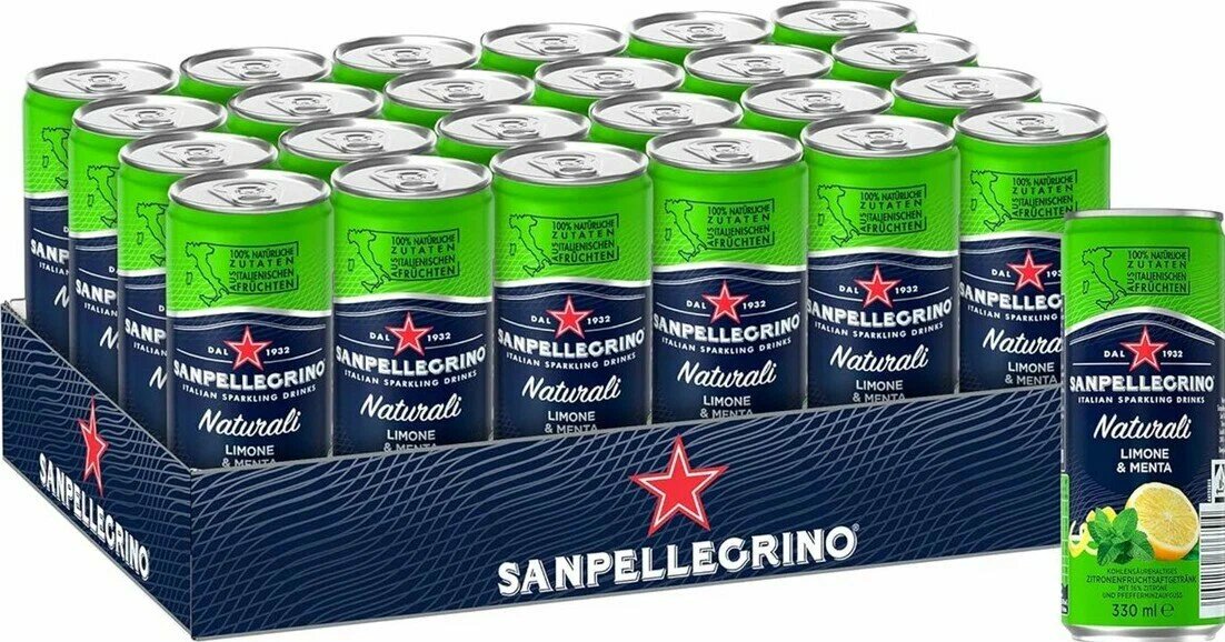 Газированный напиток Sanpellegrino Лимон и Мята, 0.33 л, Х 24шт.