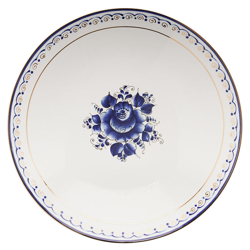 Миска. Объединение "гжель". Миска "Гжельская", d-300мм, 24-х каратное золото, фарфор