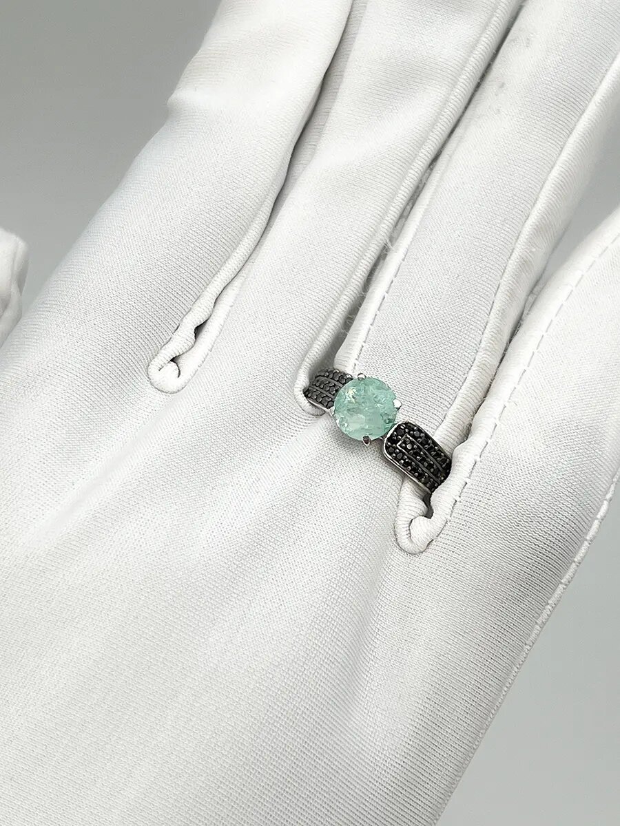 Кольцо, серебро, 925 проба, чернение, шпинель, аквамарин