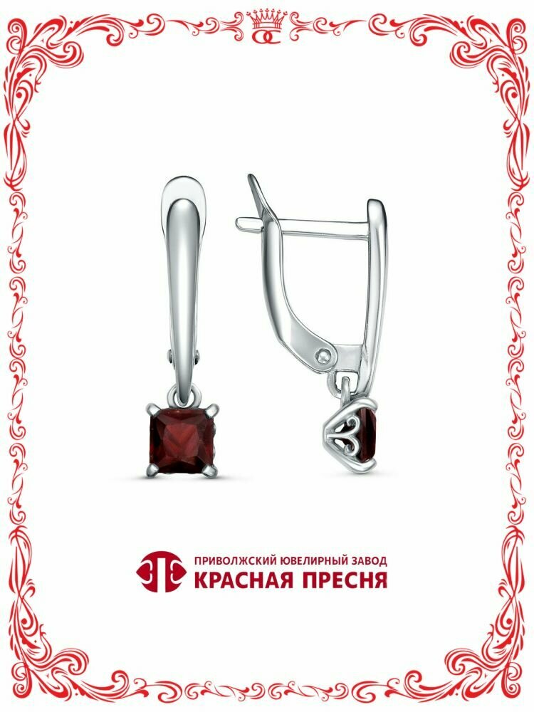 Серьги, серебро, 925 проба, родирование, гранат
