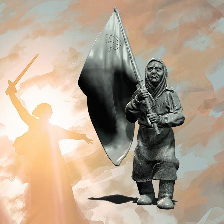 6010 Фигурка "Бабушка с Красным флагом", 1:35, СВ Модель