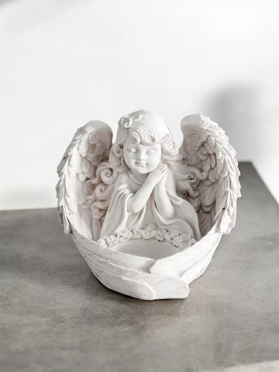 Статуэтка для интерьера дома из гипса декоративная Ангел, белая