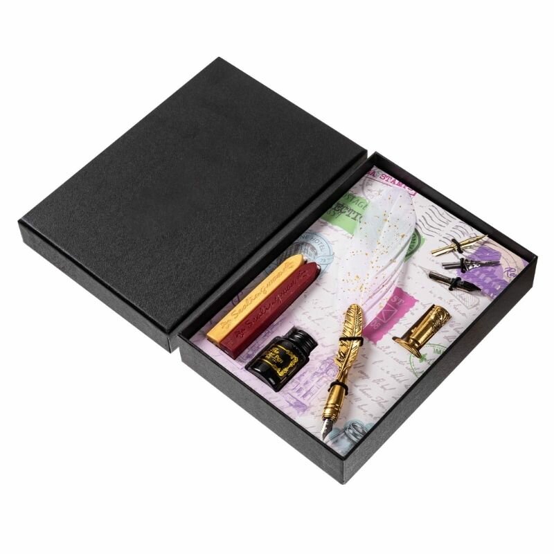 Антикварный набор перьевых ручек и чернил с пером, наборами сургучной печати, пером для свадебного подарка в готической каллиграфии