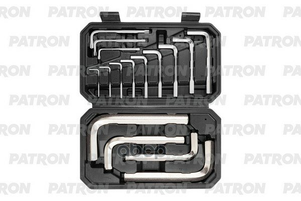 Набор ключей Г-образных 16 пр: Torx T25, T30, T40, Hex 2, 2.5, 3, 4, 5, 6, 7, 8, 10, 12, 14, 17, 19 мм, в кейсе PATRON арт. P.