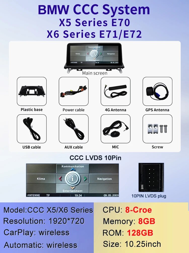 STWEI 2024, новая система ID6 ID7 ID8 UI 10,25inc Android, беспроводная система Carplay AUTO для BMW X5 E70 X6 E71, автомобильные видеоплееры, GPS Navi CCC 8G 128G