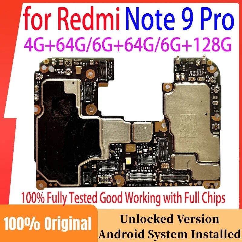 Оригинальная разблокированная материнская плата для Xiaomi Redmi Note 9 Pro, материнская плата с полным чипом, материнская плата, хорошая рабочая схема 6G-128GB
