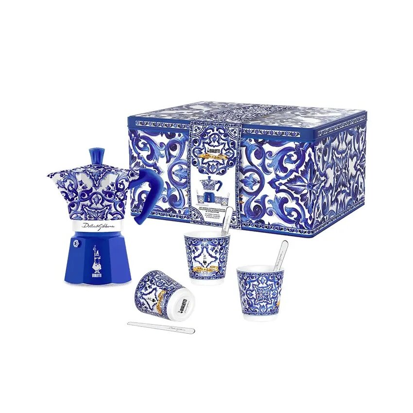 Набор гейзерная кофеварка BIALETTI 6 порций + 6 фарфоровых чашек + 3 серебряные палочки для размешивания 5360