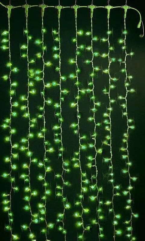 Световой дождь 2.5*1.5 м, 625 зеленых микроламп, прозрачный ПВХ, соединяемый, IP20, SNOWHOUSE