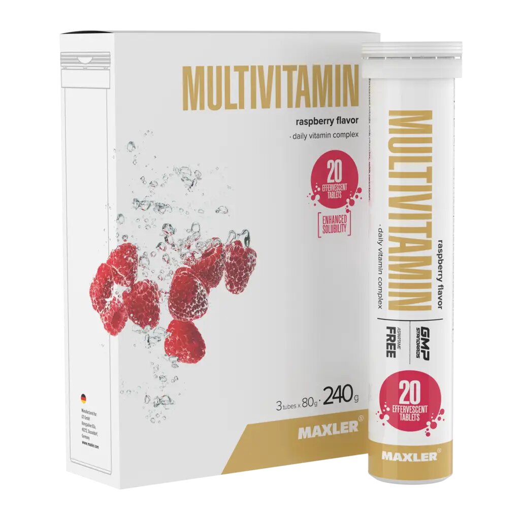 Макслер Мультивитамин вкус малина / Maxler Multivitamin Raspberry flavor шипучие таблетки по 4,0 г 3 тубы по 20 шт 3 тубы по 20 шт