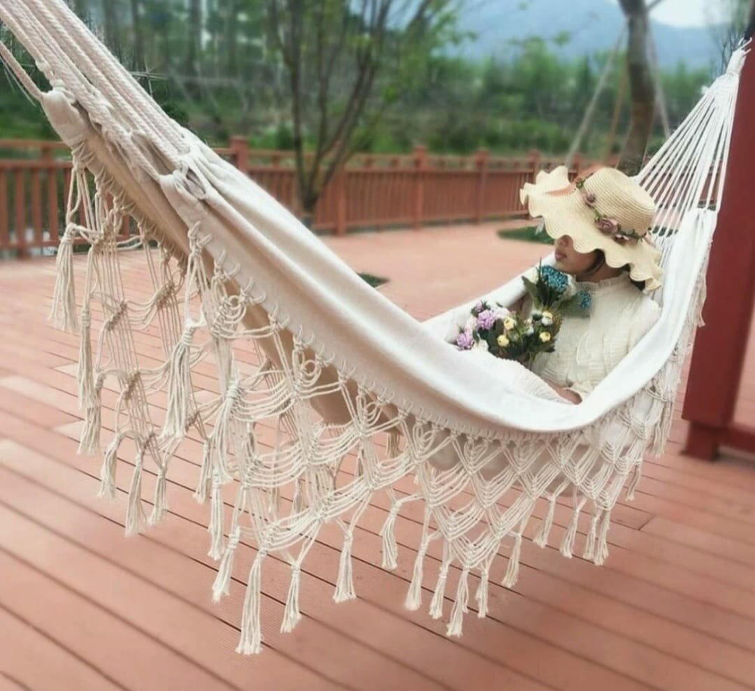 Подвесной тканевый гамак для сада, размер 260х150 качеля нагрузка 150 кг