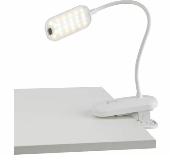 Светильник настольный для школьника поворотный на прищепке 6Вт светодиодный аккумуляторный ЭРА белый (Б0068589, NLED-525-6W-W)
