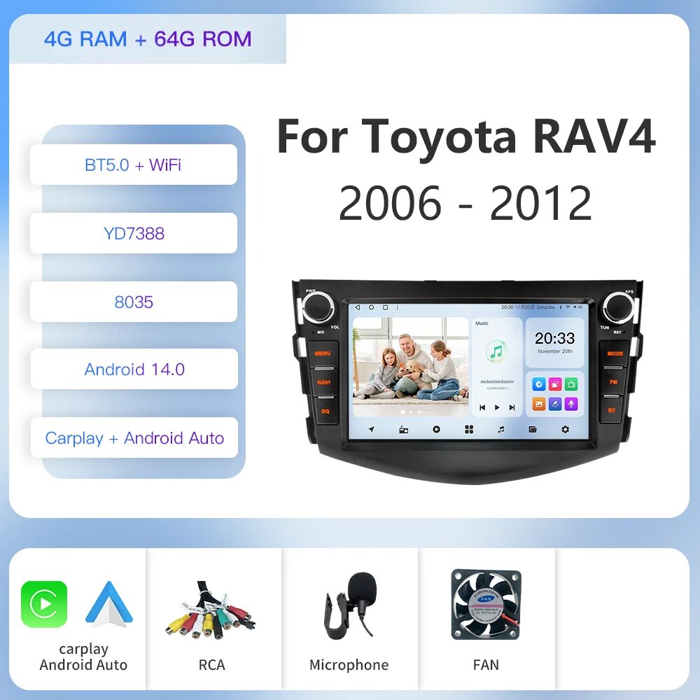 Автомобильный мультимедийный плеер Kapud, 8 дюймов, Android 12, радио, навигация для 3326 4 64