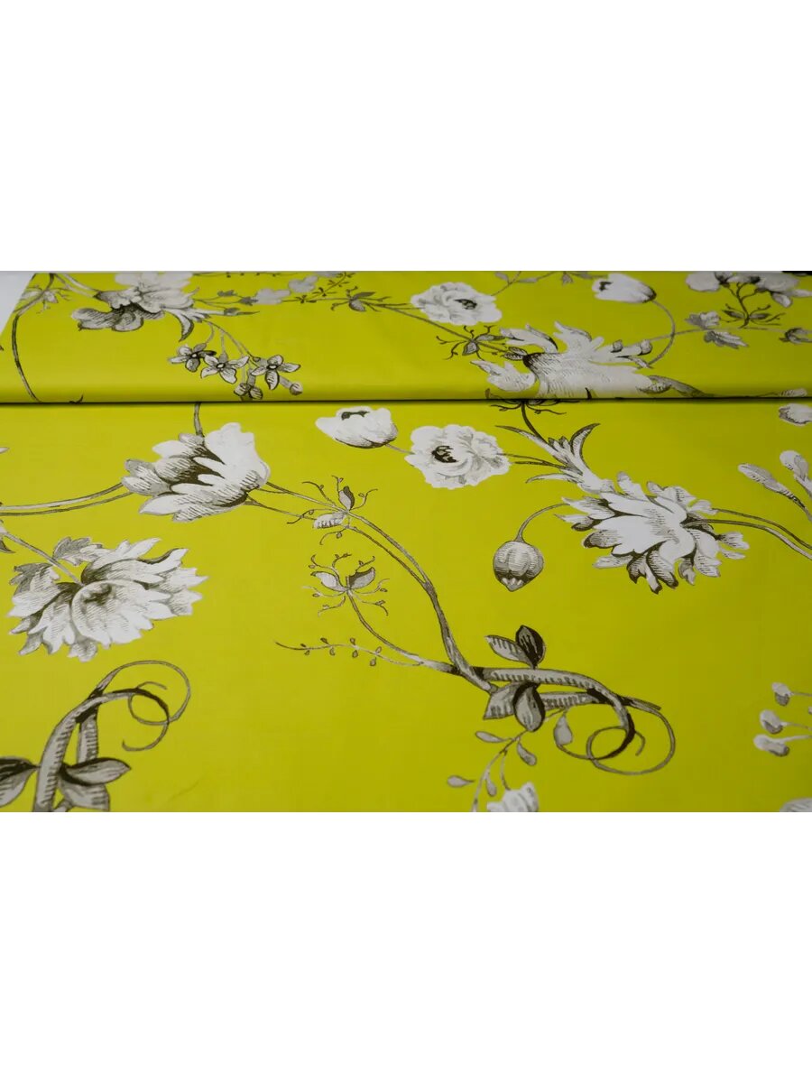 Ткань Хлопок AchP репс оливково-желтый с цветами