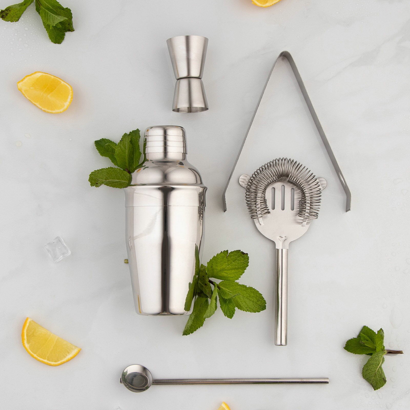 Набор для бара "Биг Джон", 5 предметов: щипцы, стрейнер, ложка, шейкер, джиггер, нержавеющая сталь