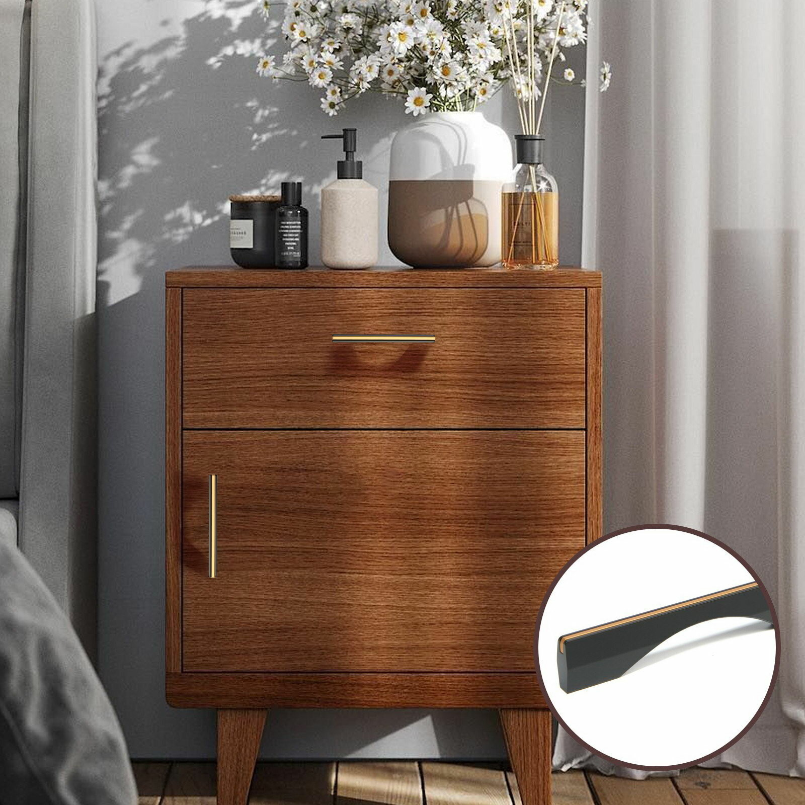 Ручка-скоба RSC032, м/о 96 мм, цвет черный/золото, цвет: чёрно-золотой