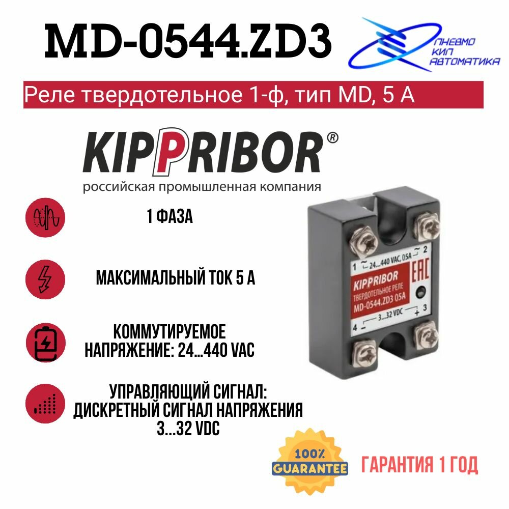 MD-0544. ZD3 Реле твердотельное 1-ф, тип MD, 5А KIPPRIBOR