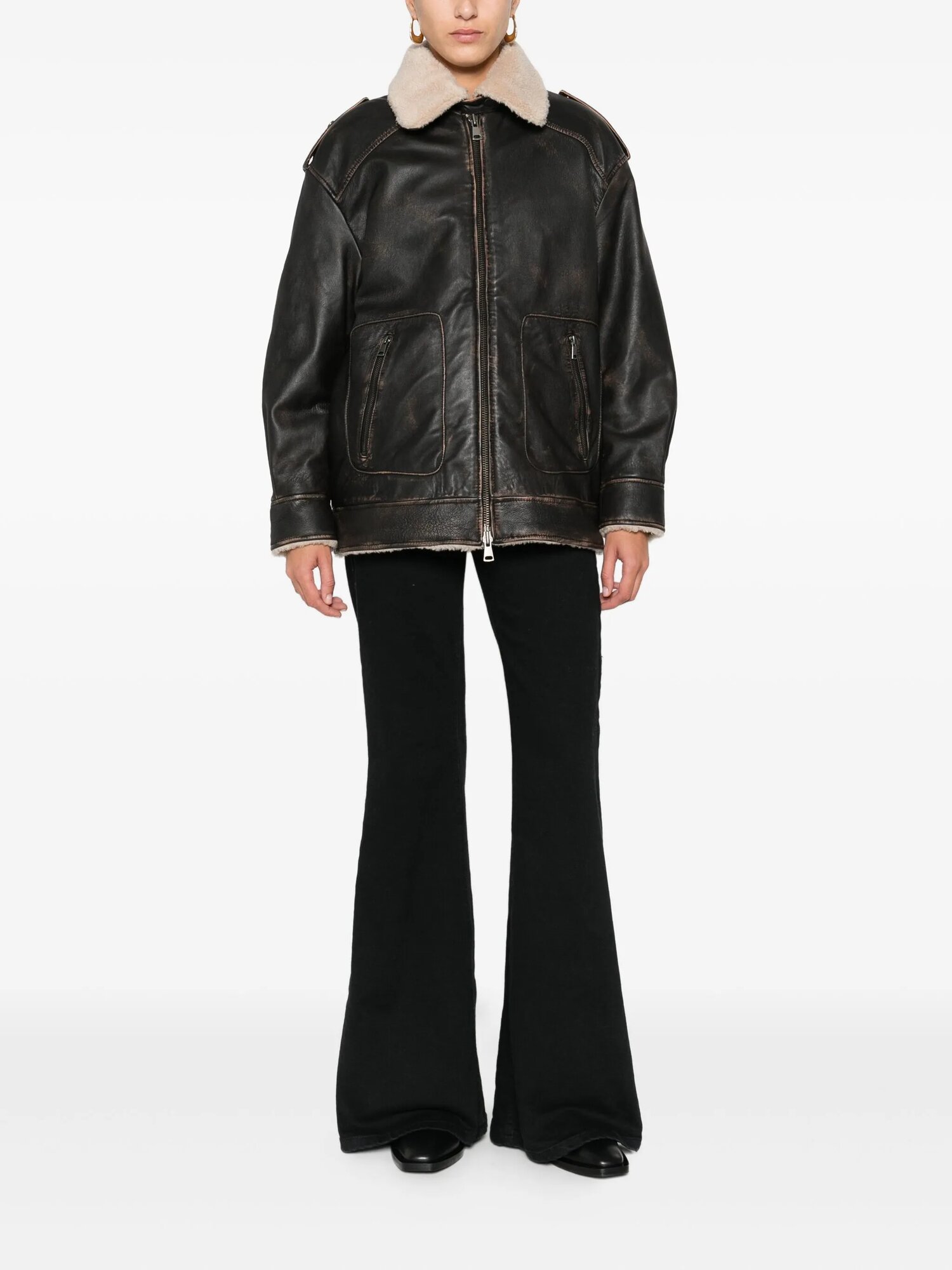 Куртка Eraldo Shearling-collar leather jacket, размер 38 — фото 1