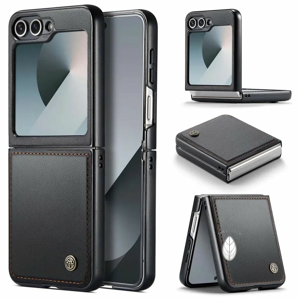 CaseMe Кожаный чехол для Samsung Galaxy Z Flip 6 (самсунг Z Flip 6) RFID-блокировка, магнитная застежка, держатель для карт, подставка, противоударная, новинка