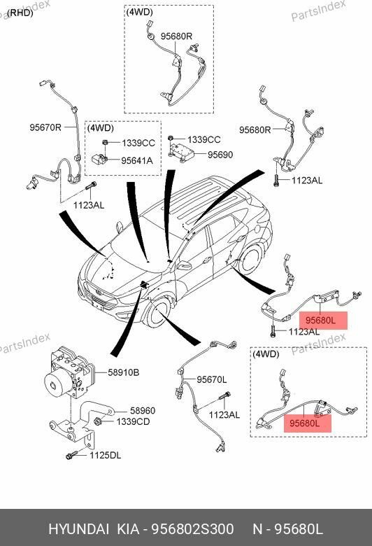 Датчик ABS (количества оборотов колеса), HYUNDAI/KIA/MOBIS 956802S300