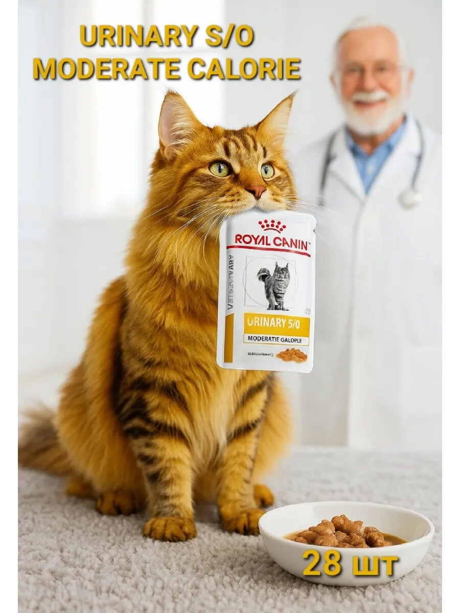 Корм Royal Canin Urinary SO Moderate Calorie, пауч, диетический, для лечения МКБ, для взрослых, 28шт