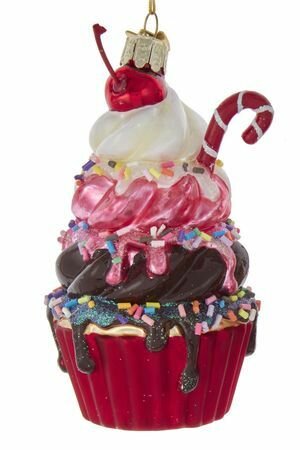 Ёлочная игрушка мороженое 'дольчецца наталициа' с вишенкой, стекло, 12 см, Kurts Adler NB1695-1