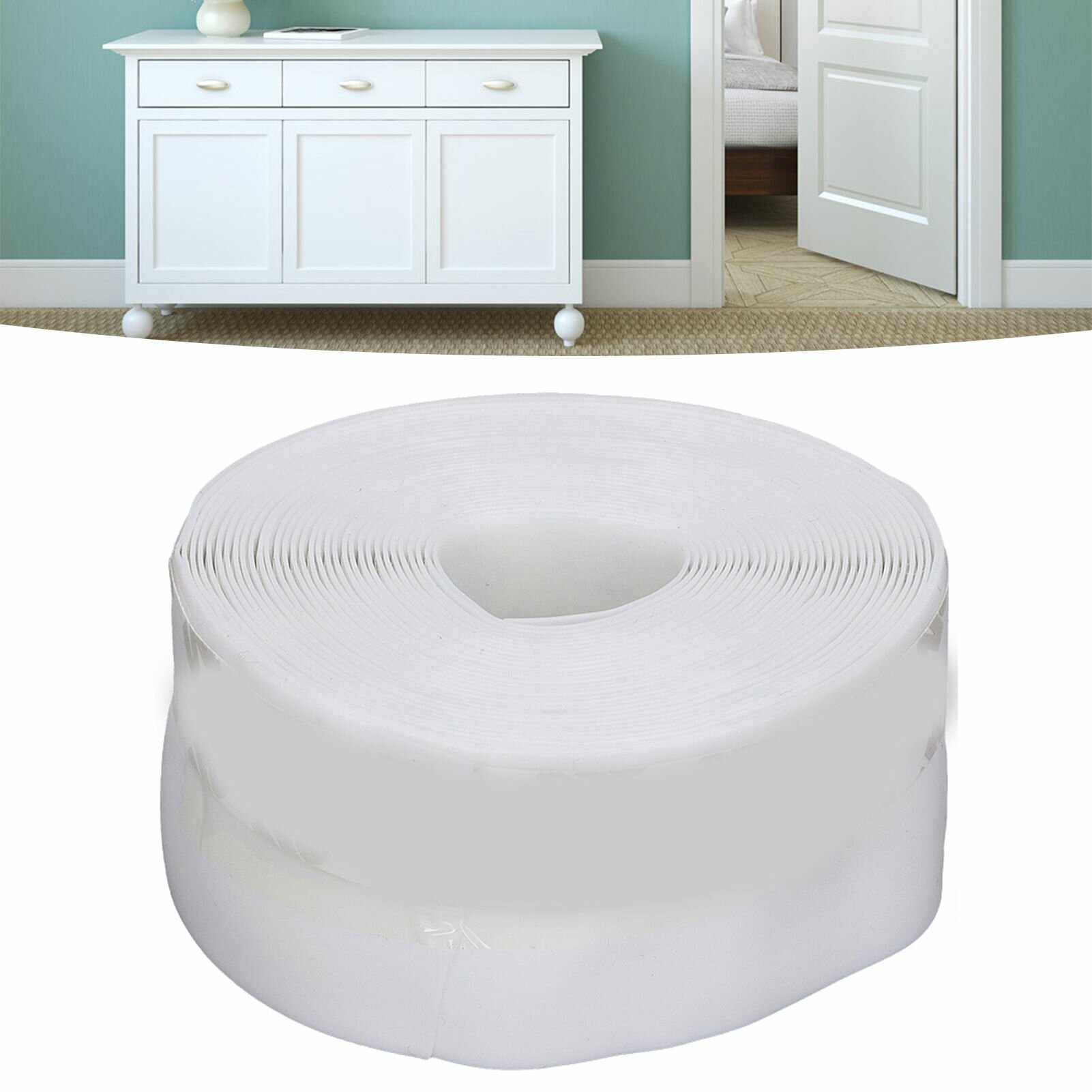 Уплотнительная лента для дверей и окон длиной 16,4 фута и шириной 1,4 дюйма Силиконовая самоклеящаяся уплотнительная лента для дверей белого цвета