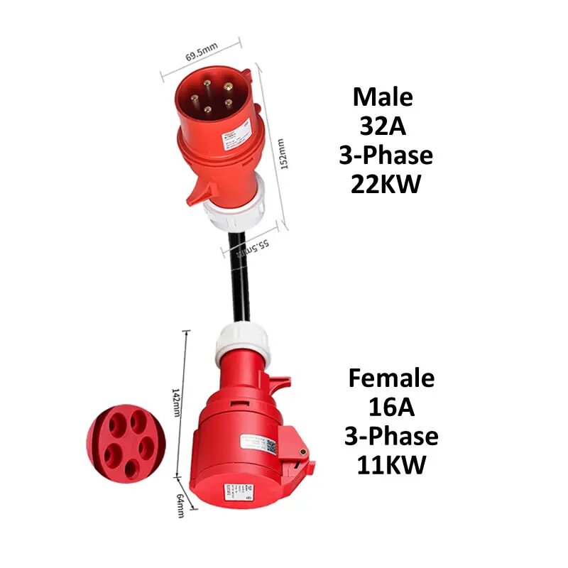 Адаптер CEE 32A/16A 3-фазный Red to Socket