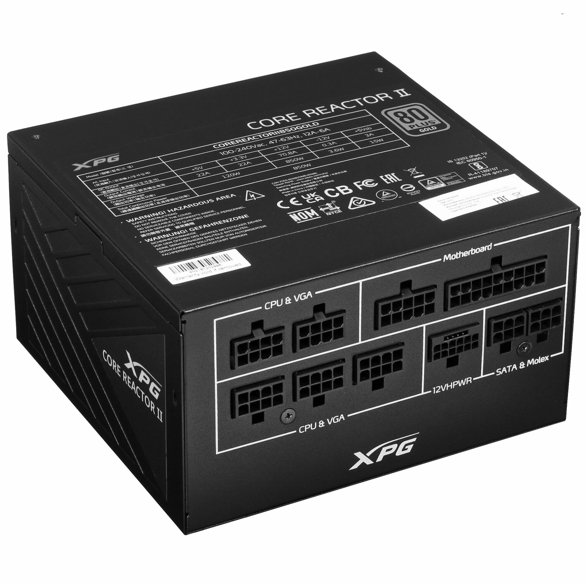 Блок питания ADATA XPG 850W CORE REACTOR II Black, модульный, 16 Pin PCIe 5.1, 80 PLUS Gold (COREREACTORII850G-BKCEU)