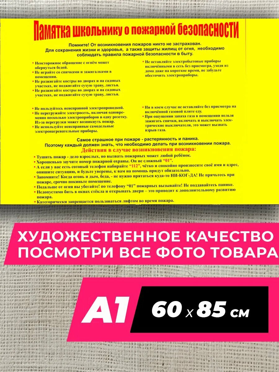 Плакат пожарная безопасность Памятка школьнику A1