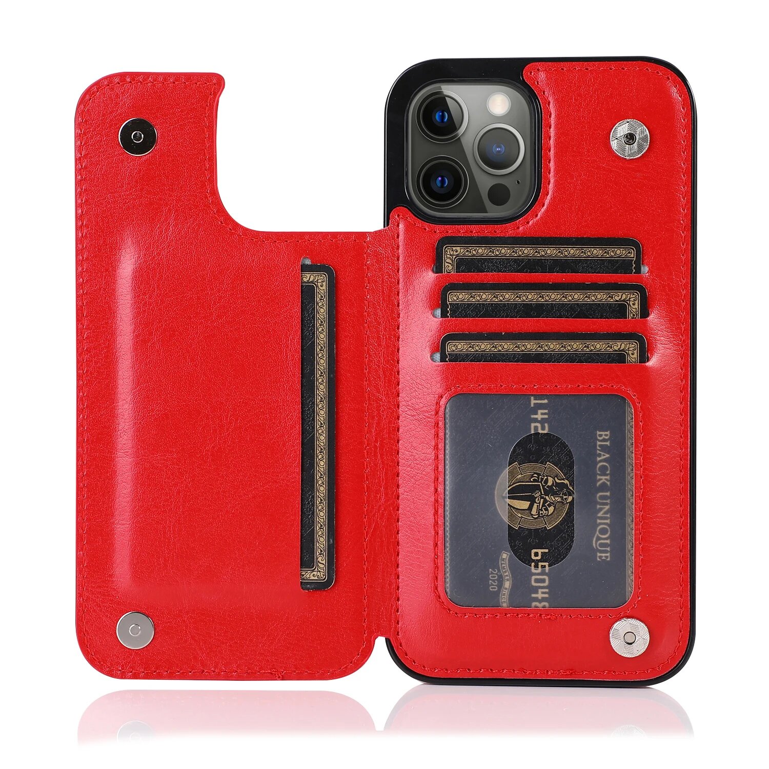 Роскошный чехол-кошелек из искусственной кожи для iPhone 15, 14, 13, Красный, Red, for iPhone 15 Pro