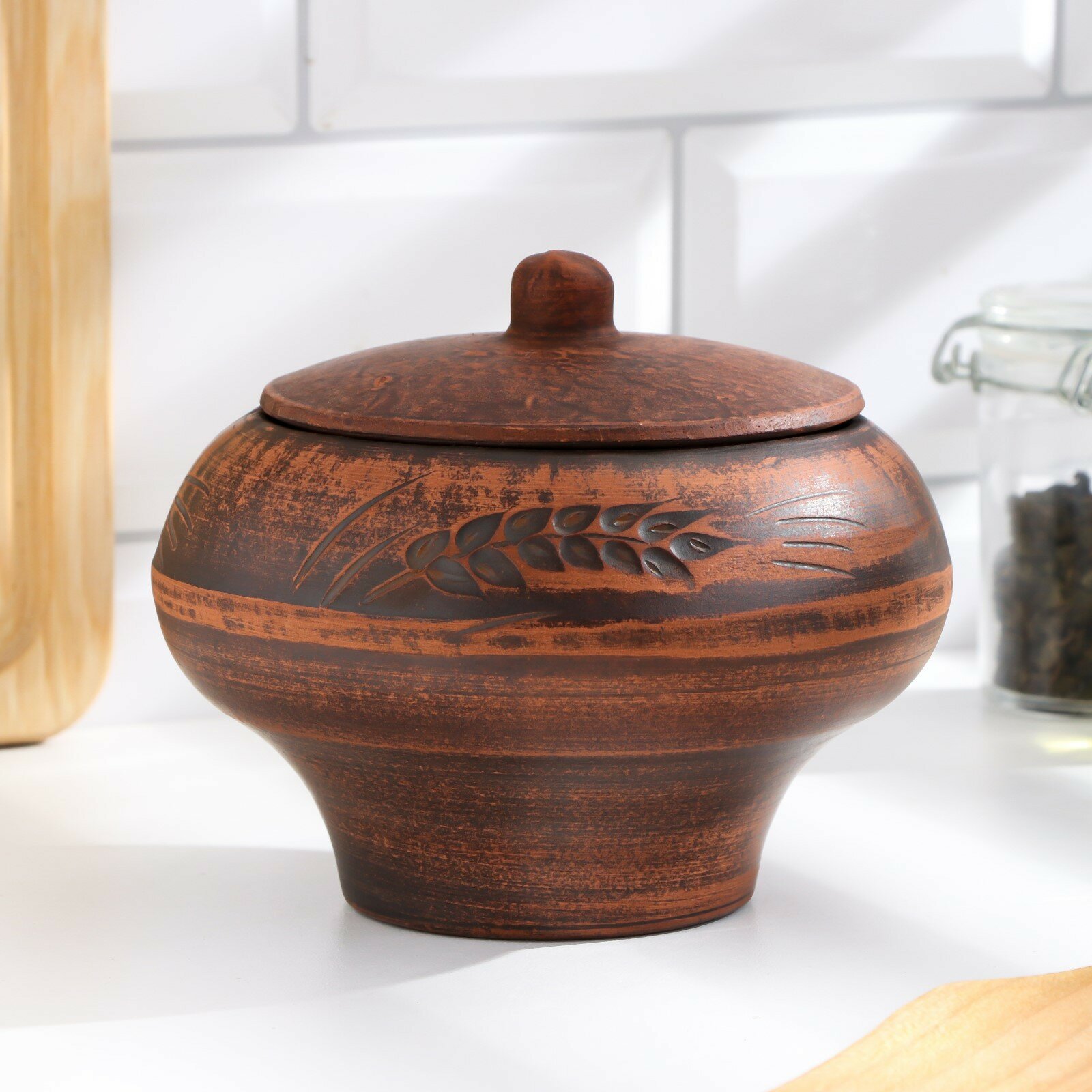 Горшок для жаркого из красной глины "Колос" 0,6 л, 13х14х14см