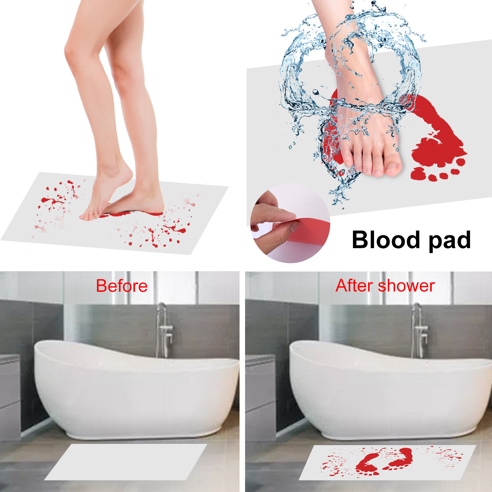 Bloody Bathroom Color-changing Floor Mat Footprints Halloween Decor Rug Carpet Trick Props