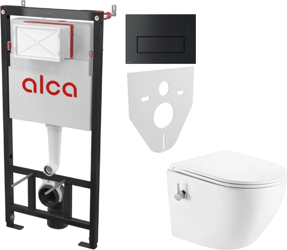 Комплект 2 в 1 Унитаз подвесной EvaGold K505B / Инсталляция с кнопкой AlcaPlast AM101/1120-4:1 RU M578-0001 цвет черный