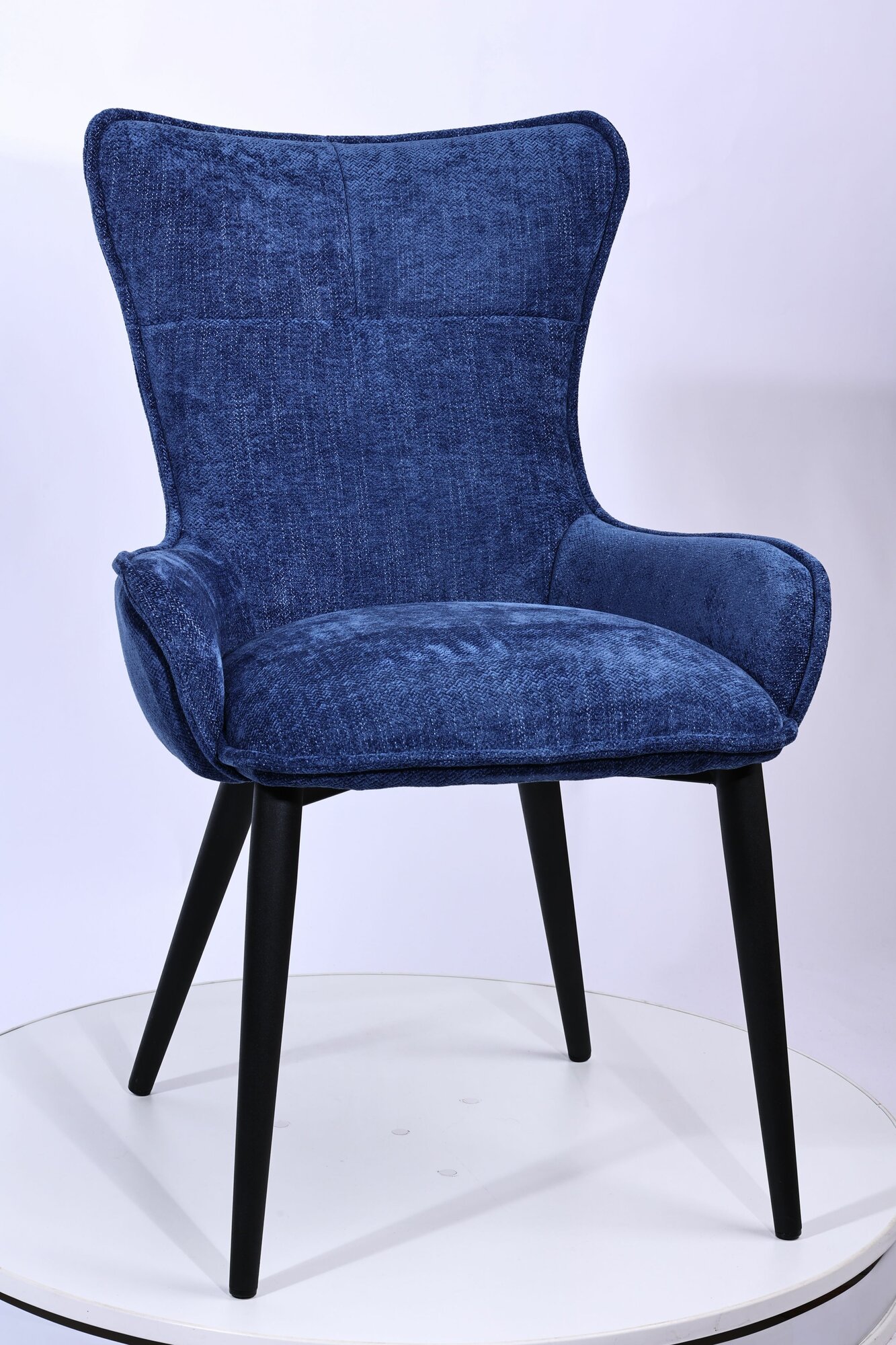Стул кресло Лео, шенилл, черные ножки, цвет синий