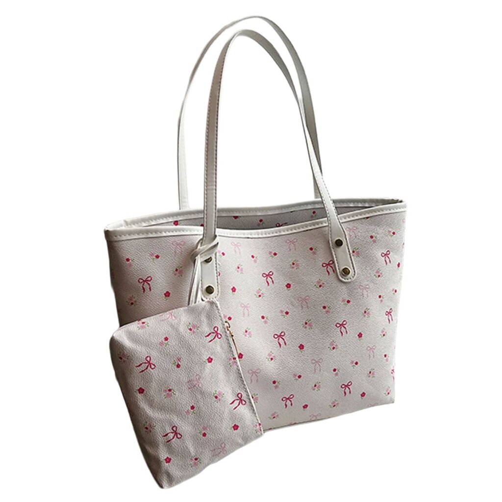 Комплект из 2 предметов, универсальная сумка через плечо для пригородных поездок с принтом большой емкости и бантом-белый