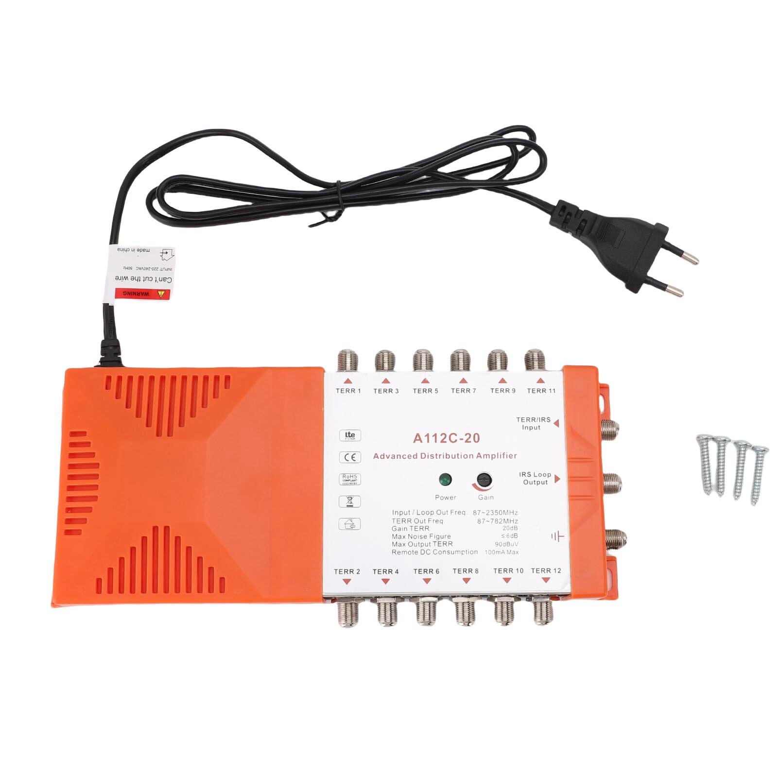 12-канальный усилитель-распределитель, каскадный разветвитель для системы кабельного телевидения с фильтром 4G LTE, блок питания с вилкой ЕС 200-240 В