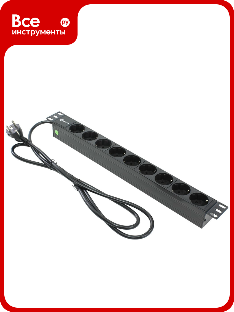 Блок розеток 5bites 9 розеток, огнеупорный пластик, 1U, 19", VDE 2м PDU919P-02