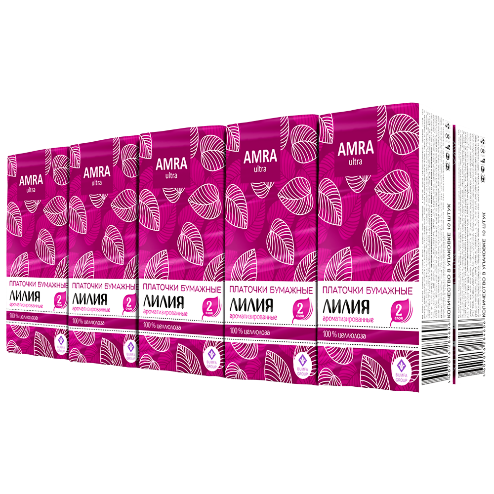 Amra платочки бумажные двухслойные с ароматом лилии 10 шт. x10