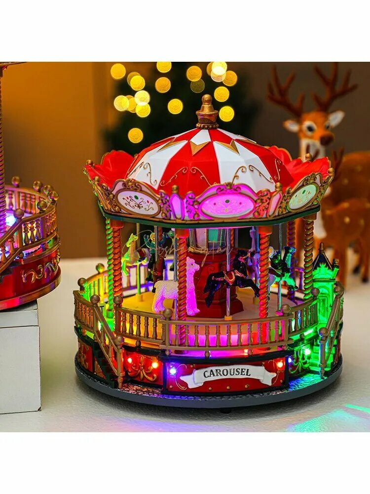 Рождественская шкатулка с музыкой,27*23.5cm, Карусель на тубе, Новогодний подарок