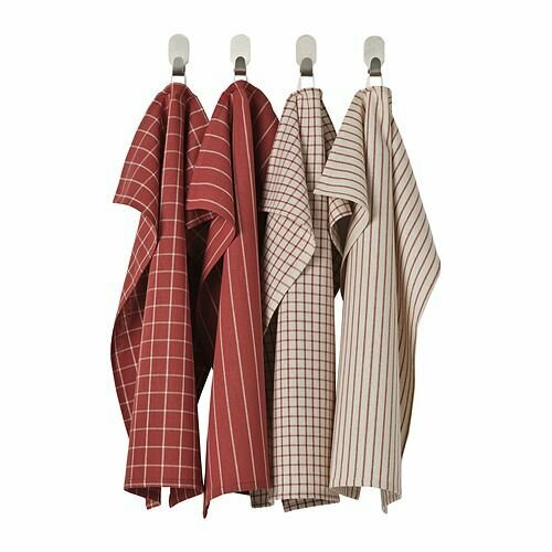 Полотенца икеа RINNIG, 45x60 cm, 4шт, красно-бежевое в полоску