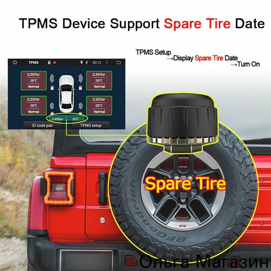 Android TPMS для Автомобильного Радио DVD-Плеер Система Контроля Давления В Шинах Запасная Шина Внешние 5 Датчиков Дисплей в реальном времени USB TMPS