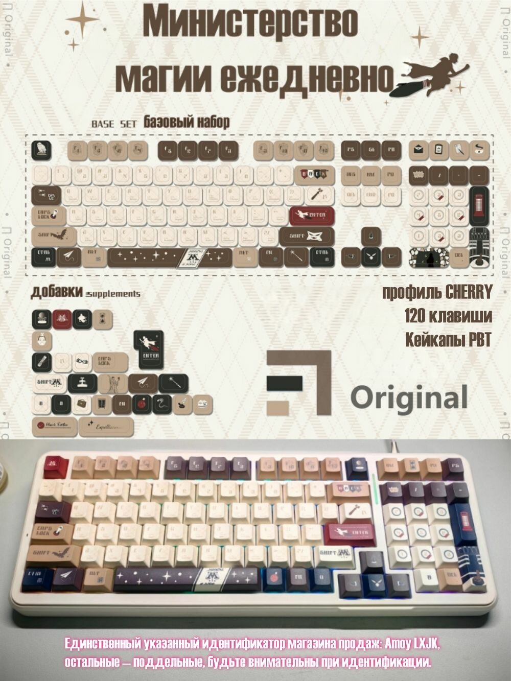 Кейкапы для механической клавиатуры PBT клавиши, тема<Министерство магии ежедневно>, профиль CHERRY,120 клавиши