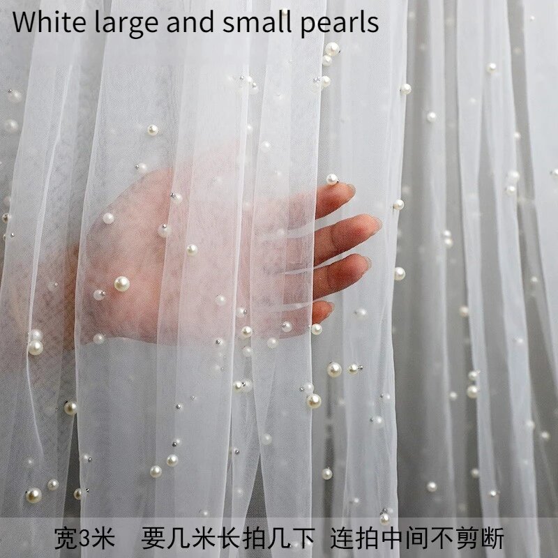 Полиэстер тюль 3 метра ширина Белый, White pearl 3 m wide