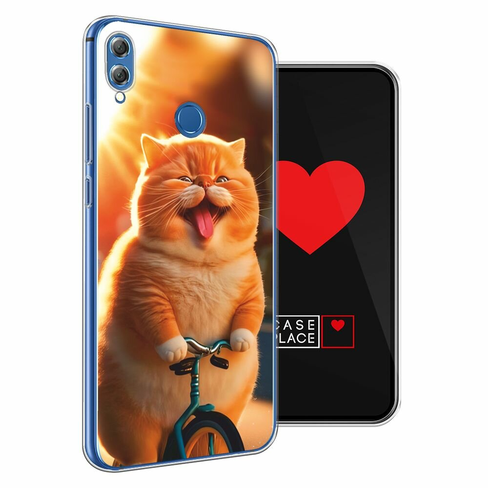 Силиконовый чехол на Honor 8X / Хонор 8Х с принтом "Кот на велике" — фото 1