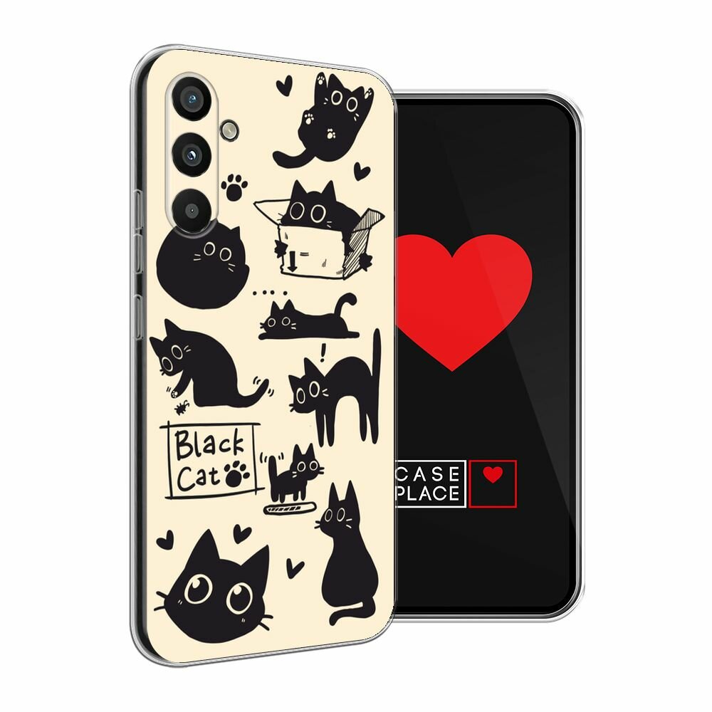 Чехол на Samsung Galaxy A34 / Самсунг A34 с принтом "Чёрный котик рисунки" — фото 1