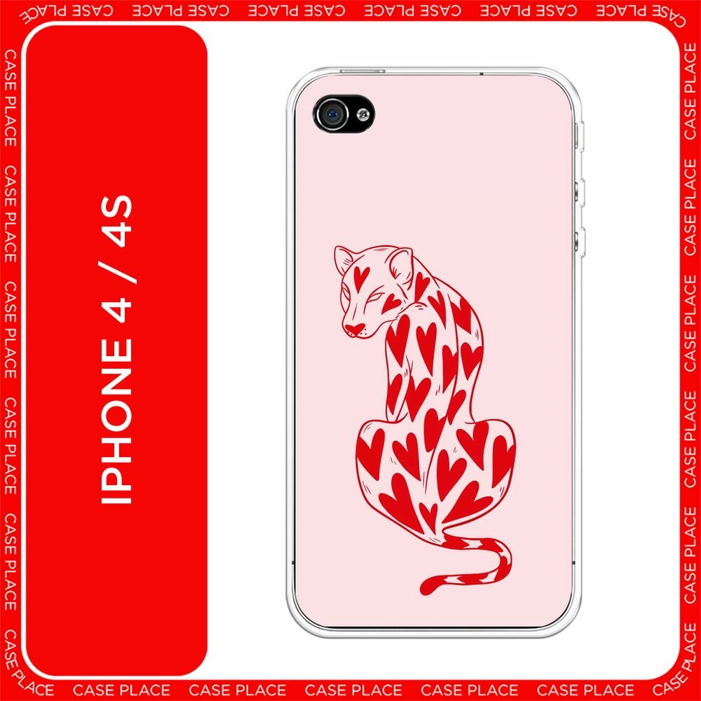 Чехол на Apple iPhone 4/4S / Айфон 4/4S с принтом "Heart panther 1 - 14 февраля"